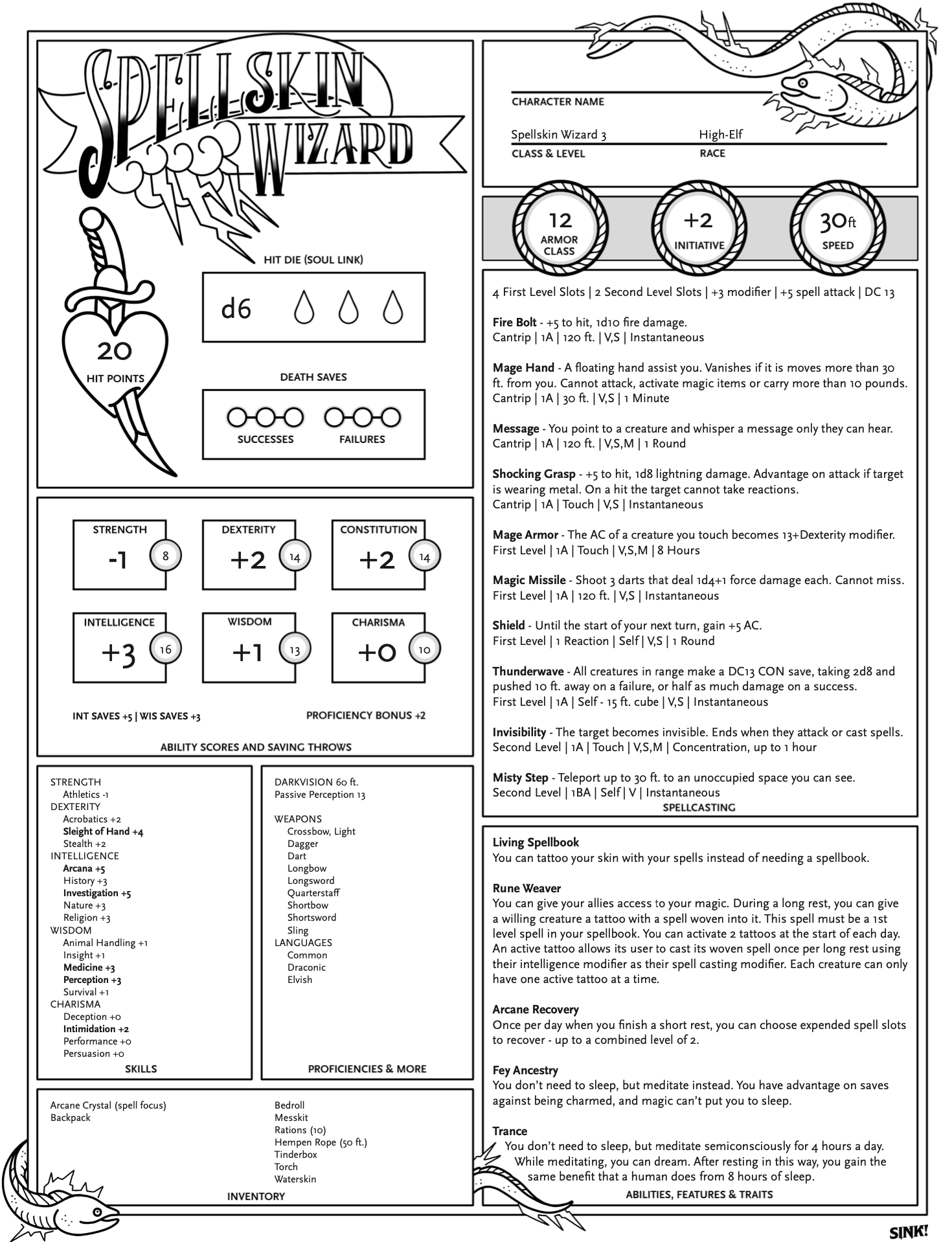 SINK! Treasures of Deep Grotto Character Sheets - 5e D&D (PDF) – Hit ...